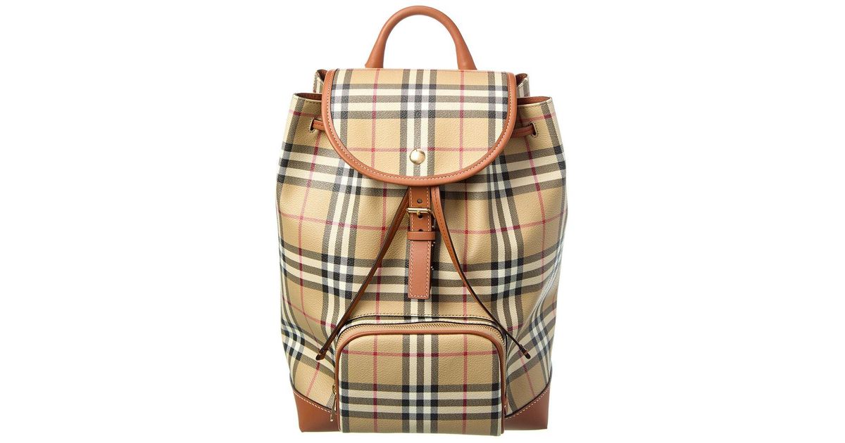 Burberry Check E-Canvas & Leather Backpack in Metallic | Lyst