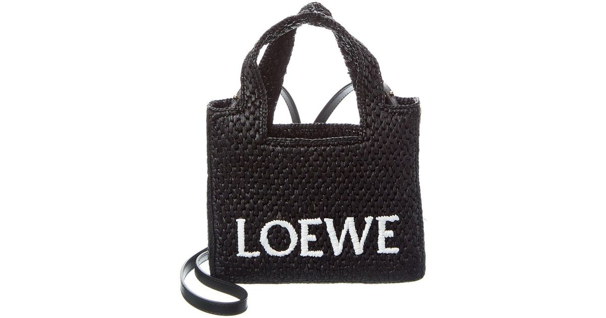 Loewe Font Mini Raffia Tote in Black | Lyst