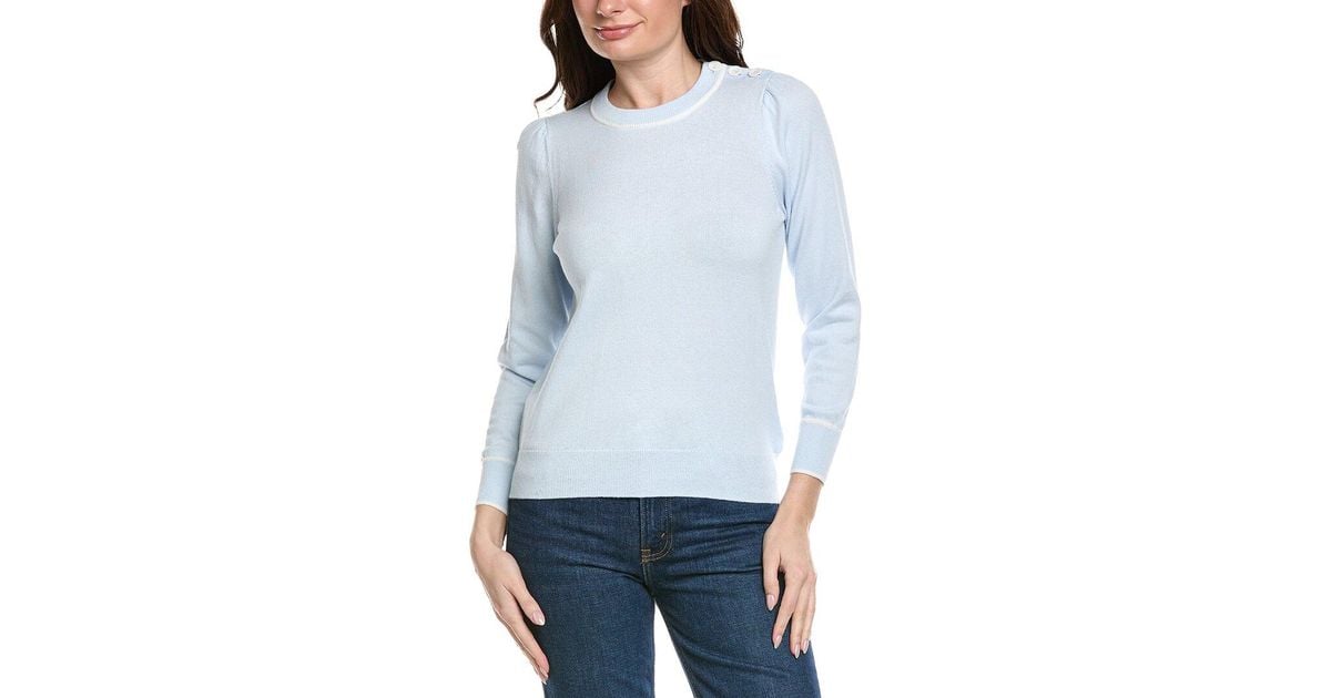 Hannah Rose Button Shoulder Cashmere-Blend Sweater in Blue | Lyst UK