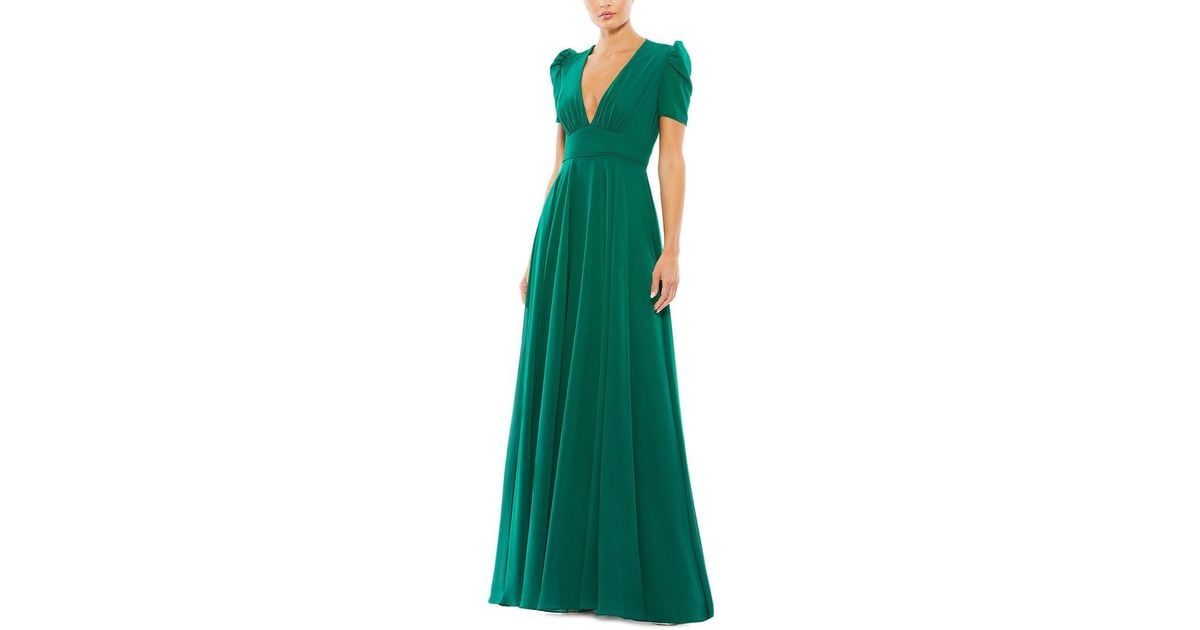 Mac Duggal Plunge Neck Cap Sleeve Gown in Green | Lyst