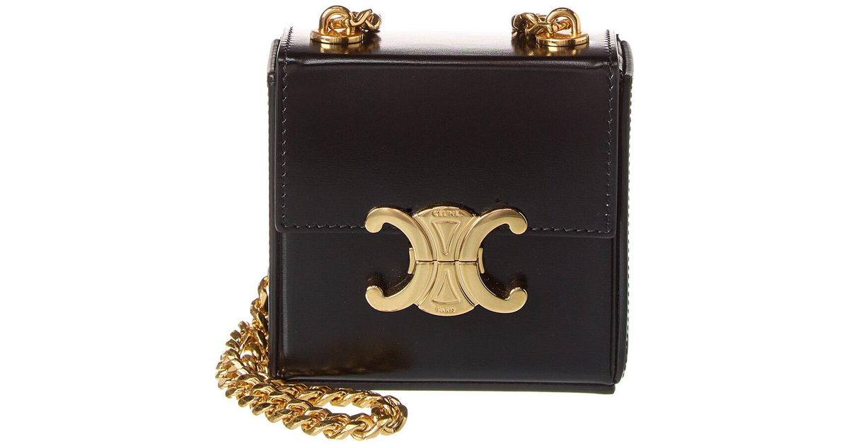 Celine Box Triomphe Mini Leather Crossbody in Black | Lyst UK