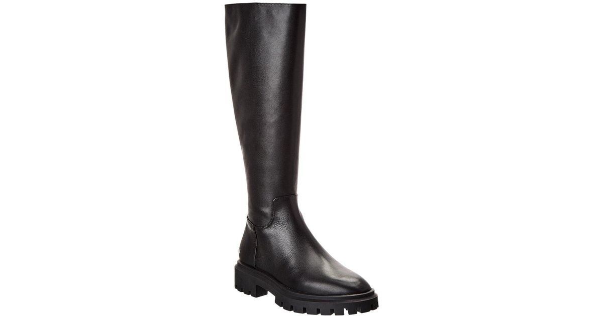 Stuart Weitzman Ultra Lug Leather Knee-High Boot in Black | Lyst