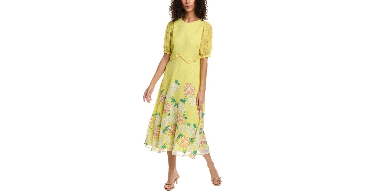 Ted Baker Midi Tea Dress in Yellow | Lyst UK