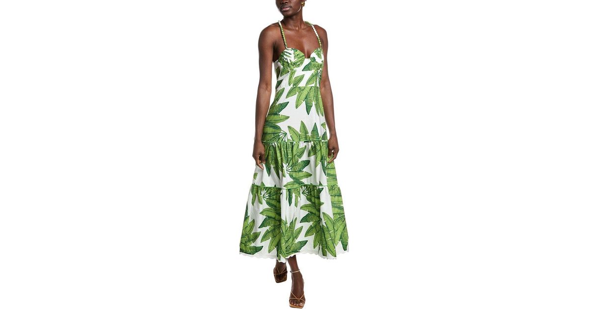 FARM Rio Palm Fan Midi Dress in Green | Lyst UK