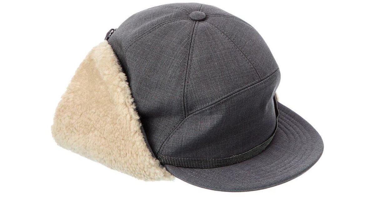 Brunello Cucinelli Shearling-Lined Wool-Blend Hat in Gray | Lyst
