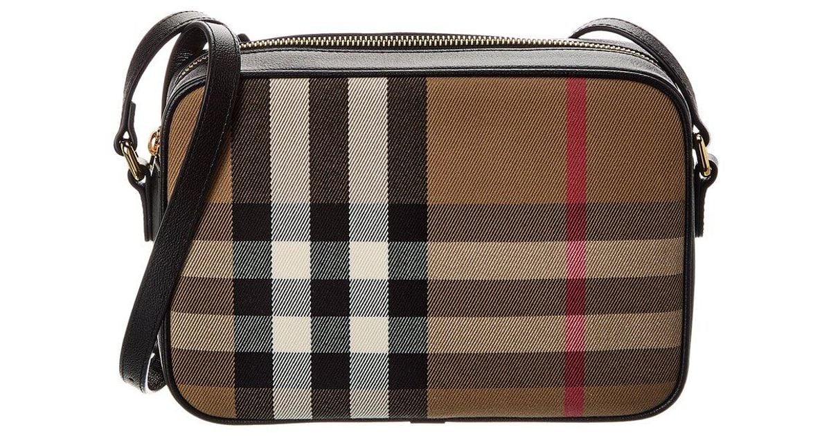 Burberry Check Canvas & Leather Camera Bag in Black | Lyst UK