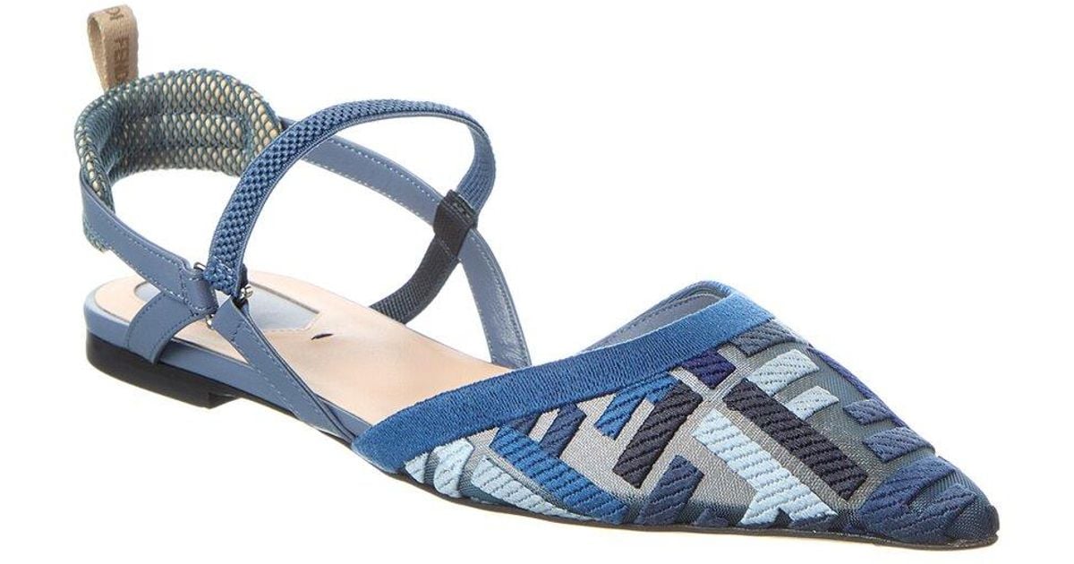 Fendi Colibri Lite Mesh & Leather Slingback Flat in Blue | Lyst