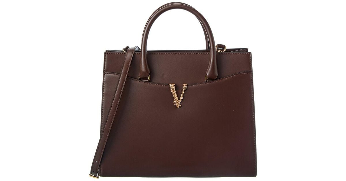 Versace Large Leather Tote in Brown | Lyst