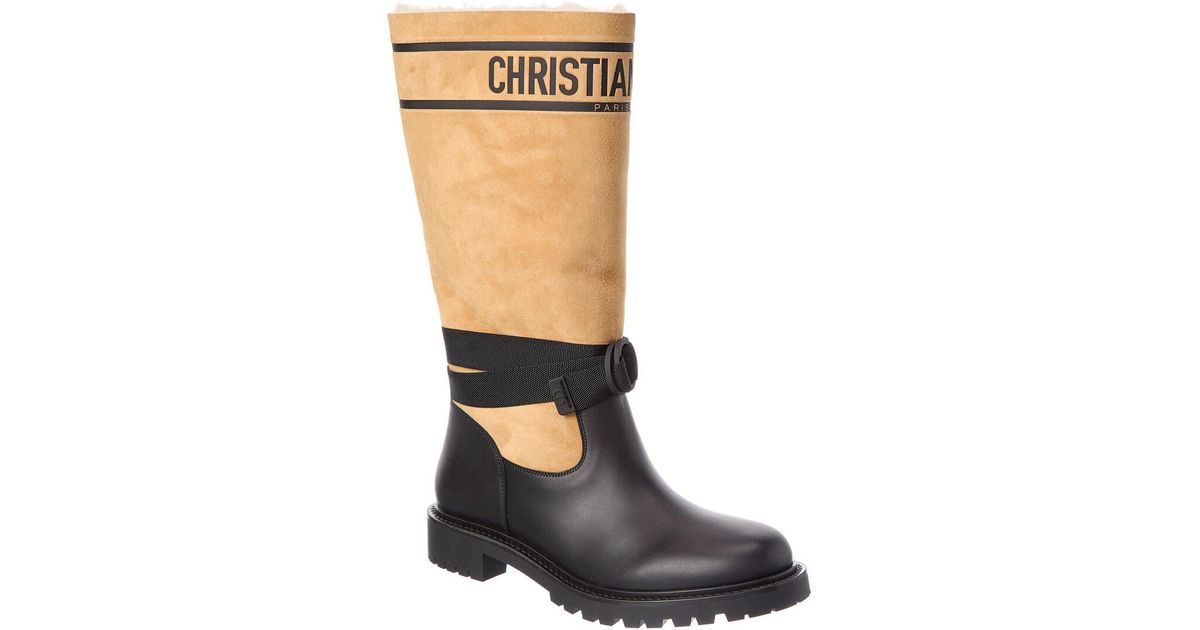 Dior D-Major Suede & Leather Knee-High Boot in Black | Lyst UK