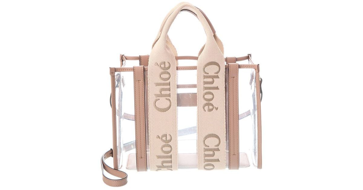 Chloé Dnu Pack Chloe Woody Small Vinyl & Leather Tote in Natural | Lyst UK
