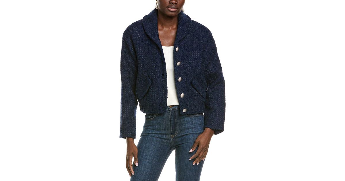Endless Rose Boucle Tweed Buttoned Wool-Blend Bomber Jacket in Blue ...