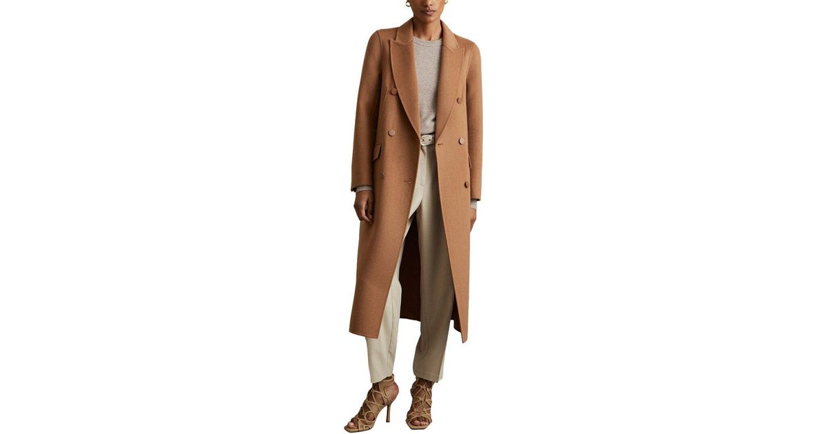 Reiss Maeve Double-Breasted Blindseam Wool-Blend Coat in Brown | Lyst UK