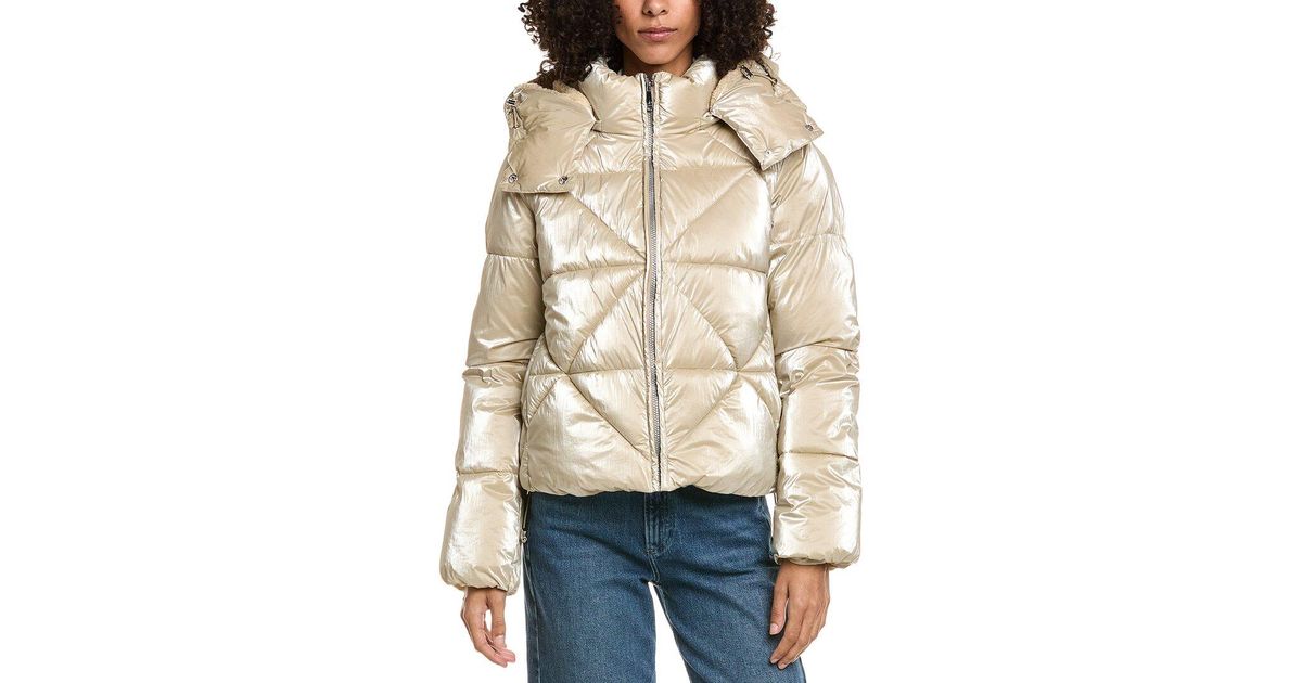 Sam Edelman Mixed Quilted Cropped Puffer Jacket in Natural | Lyst UK