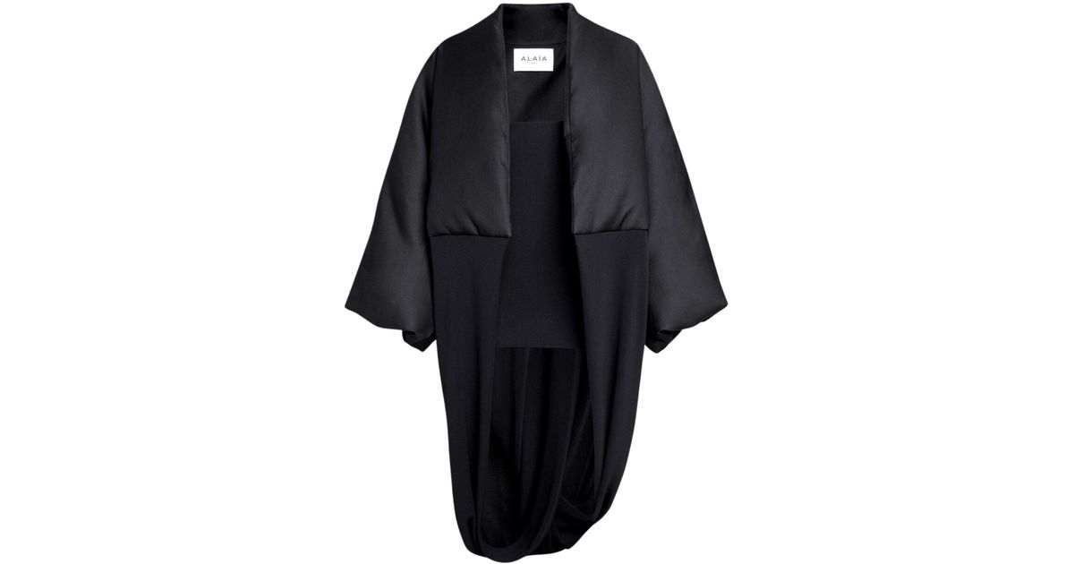 Alaïa Black Bi-fabric Wool Folded Coat in Blue | Lyst UK