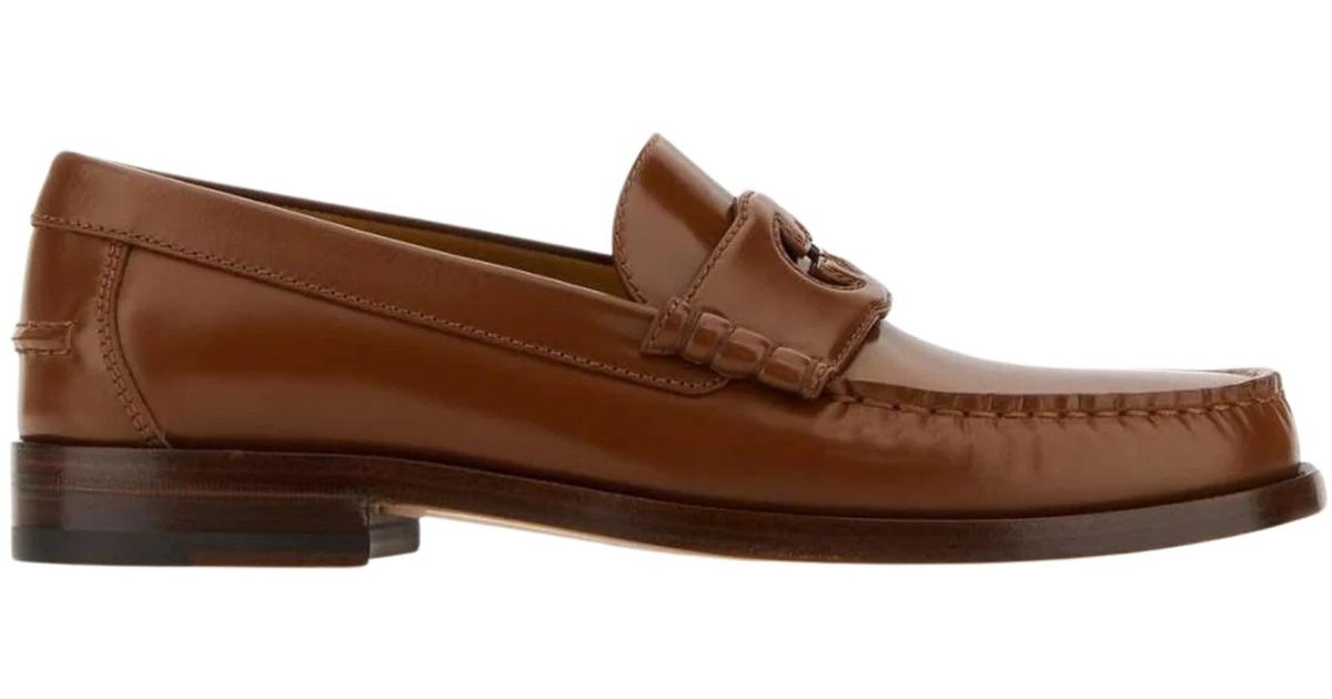 Gucci Cut-out GG Detailing Loafers in Brown | Lyst