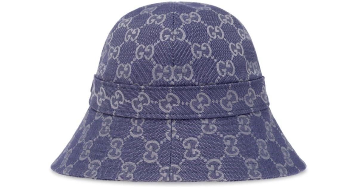 Gucci Blue Monogrammed Bucket Hat | Lyst