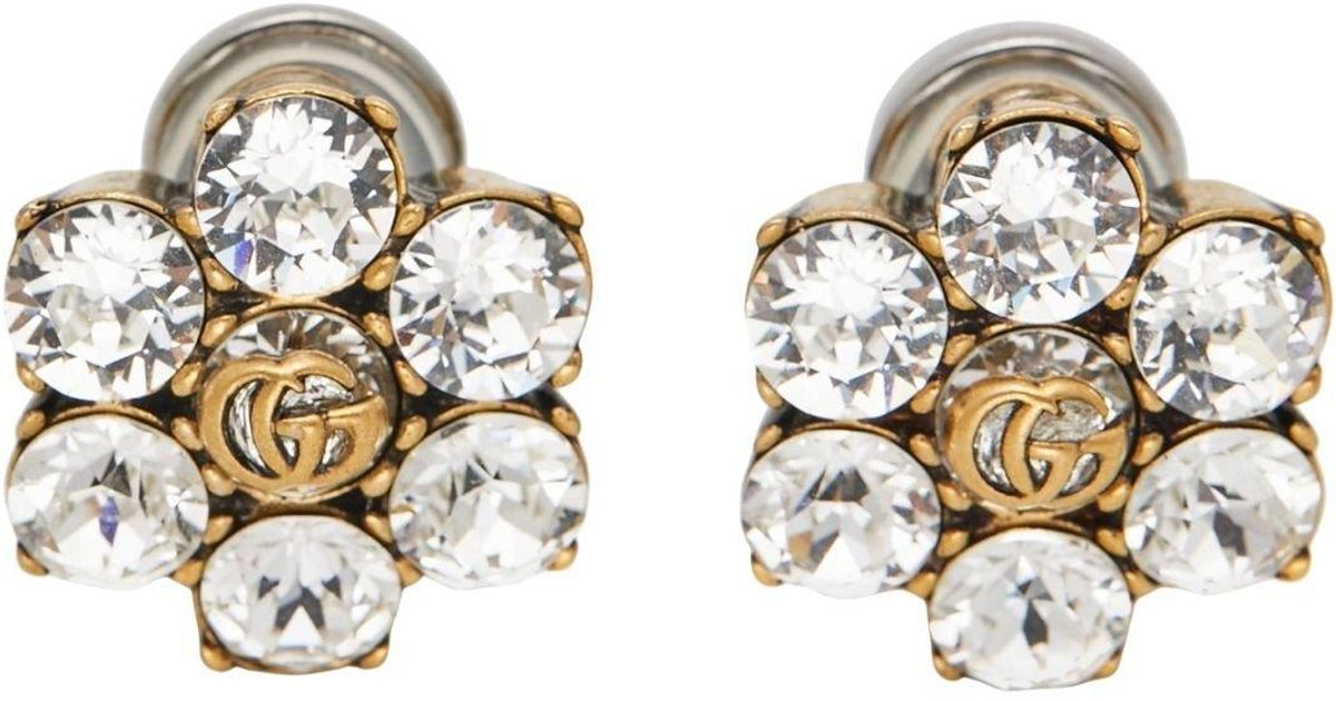 Gucci Crystal GG Logo Clip Earrings In Gold-tone Metal in Metallic | Lyst
