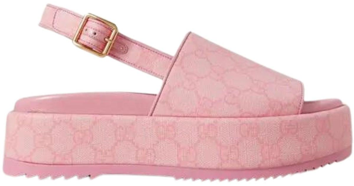 Gucci Angelina GG Supreme Flatform Sandals in Pink | Lyst