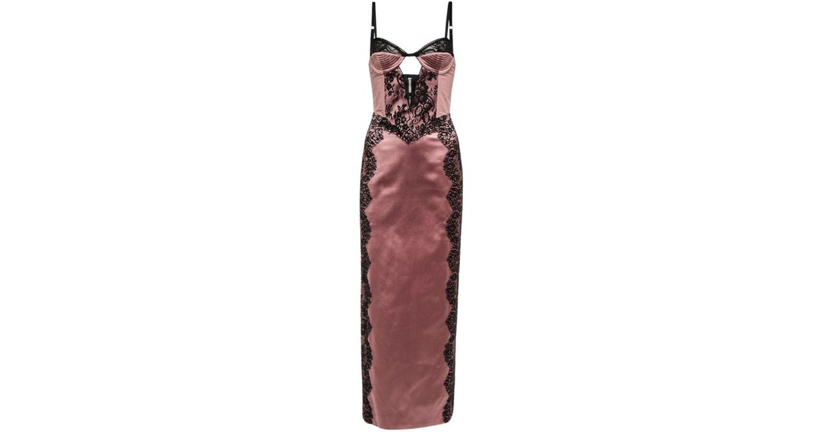 Gucci Lace-trimmed Silk Satin Midi Dress in Red | Lyst