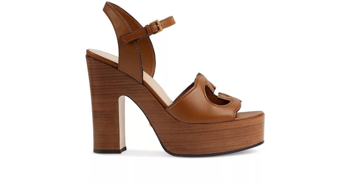 Gucci Interlocking G Cutout Platform Sandals in Brown | Lyst