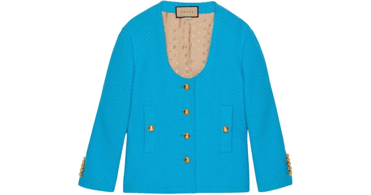 Gucci Blue Turquoise Cotton Tweed Jacket | Lyst