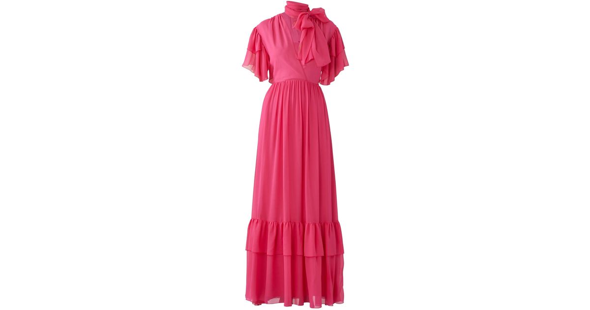 Gucci Pink Ruffle Silk Georgette Dress in Red | Lyst