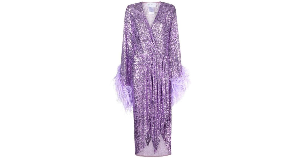 Nervi Feather Sequinned Dress in Purple | Lyst
