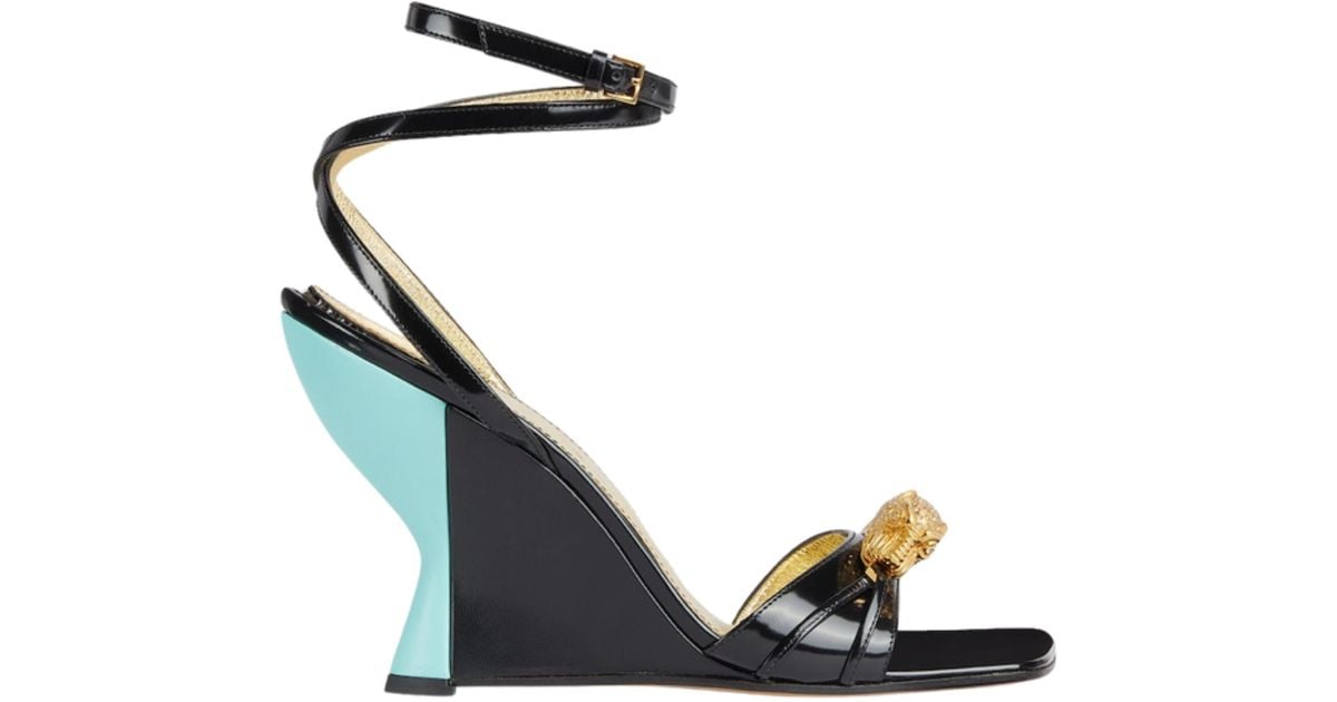 Gucci Two-toned Embellished Wedge Sandals in Blue | Lyst