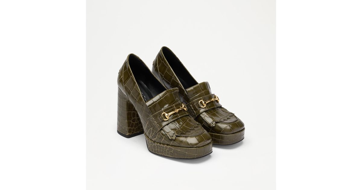 Russell & Bromley Hyton Loafer Heeled Platform Loafer in Green | Lyst UK