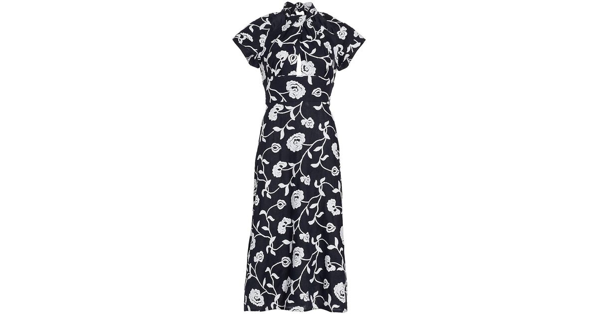Silvia Tcherassi Lea Floral Embroidered Midi Dress In Blue Lyst