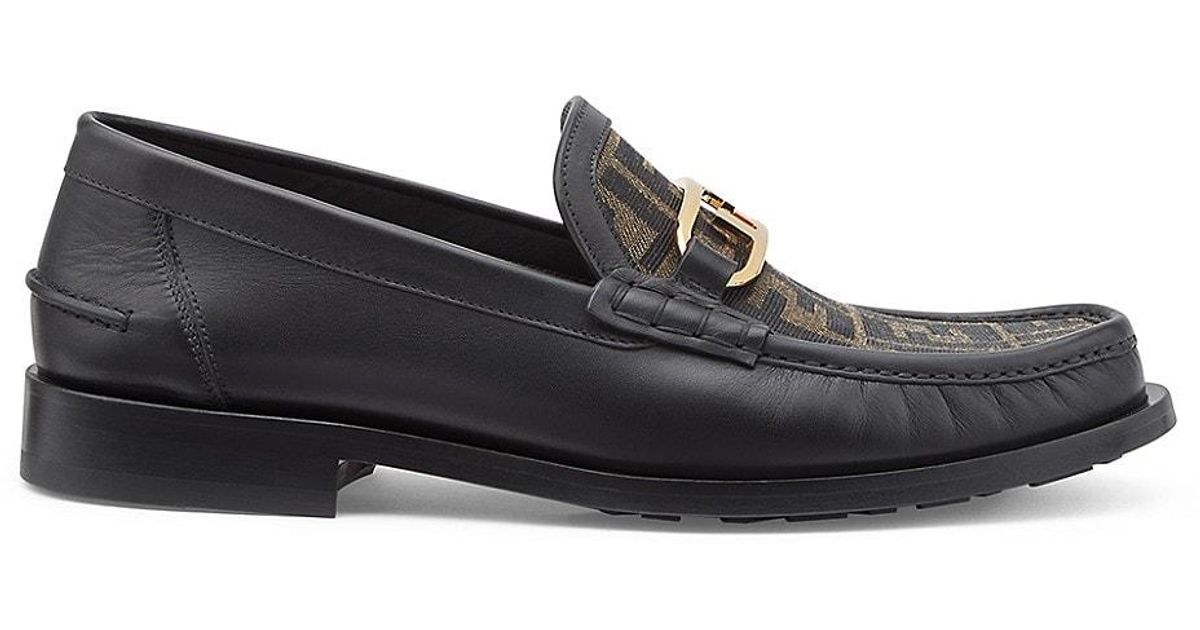 Fendi Leather O-lock Loafers in Black for Men | Lyst