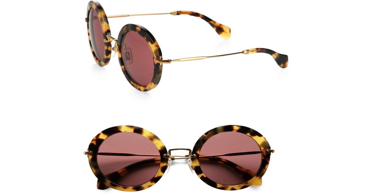 Miu Miu Retro Noir Round Acetate Sunglasses in Tortoise (Brown) - Lyst Miu Miu Retro Noir Round Acetate Sunglasses in Tortoise (Brown) - Lyst