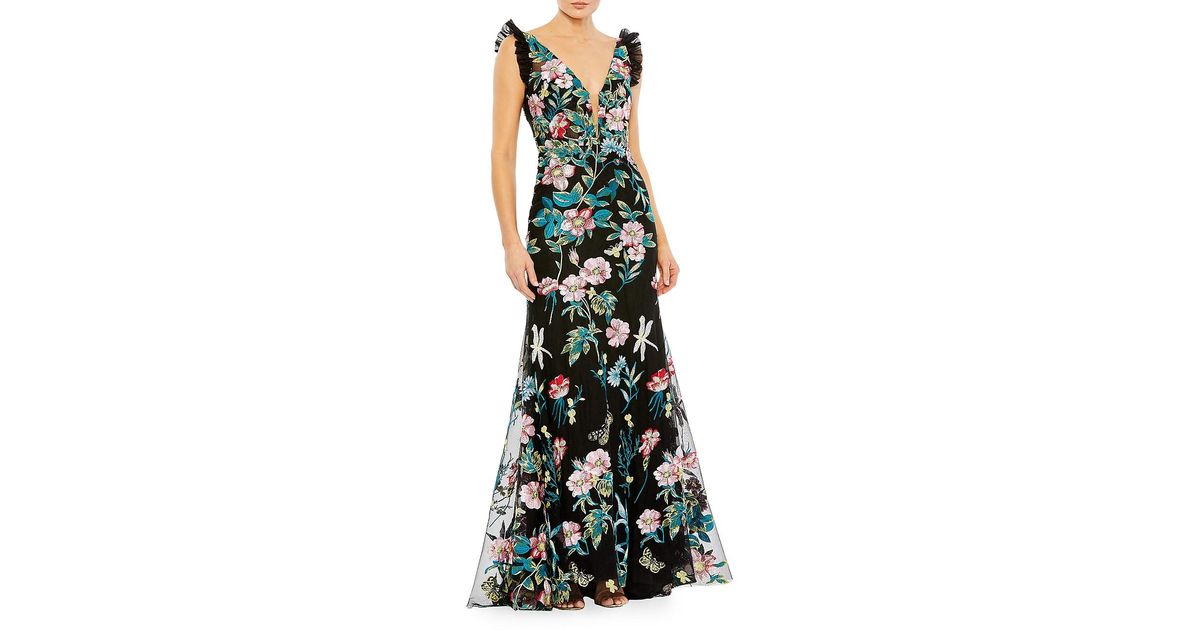 Mac Duggal Embroidered Floral Trumpet Gown in Green | Lyst Mac Duggal Embroidered Floral Trumpet Gown in Green | Lyst