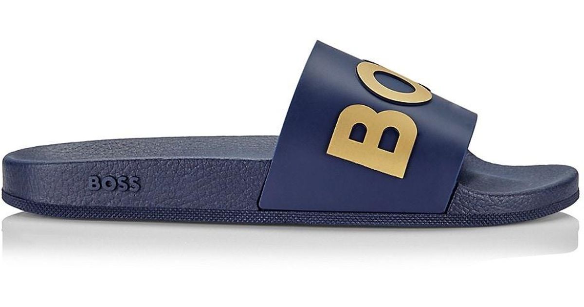 BOSS by HUGO BOSS Bay Logo Slides in Navy (Blue) for Men | Lyst