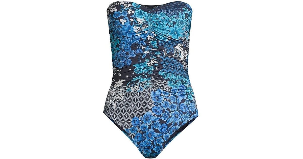 Johnny Was Floral One Piece Ruched Swimsuit In Blue Lyst