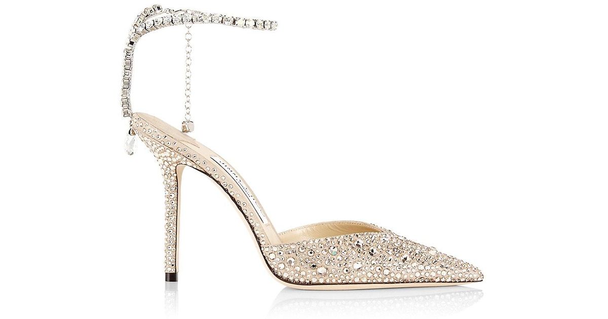 Jimmy Choo Saeda 100 Crystal Embellished Pumps In White Lyst