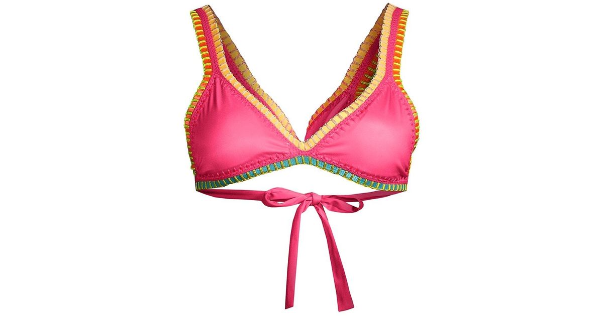 Pq Swim Platinum Crochet Trimmed Bikini Top In Pink Lyst