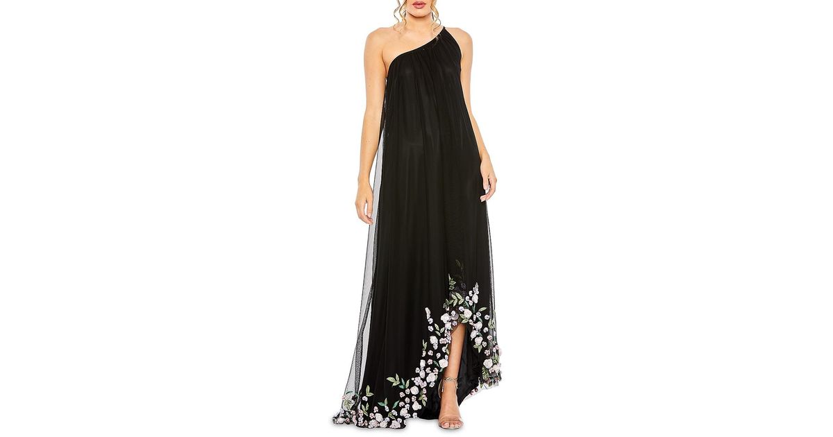 Mac Duggal Mac Asymmetric Floral Chiffon High Low Gown In Black Lyst