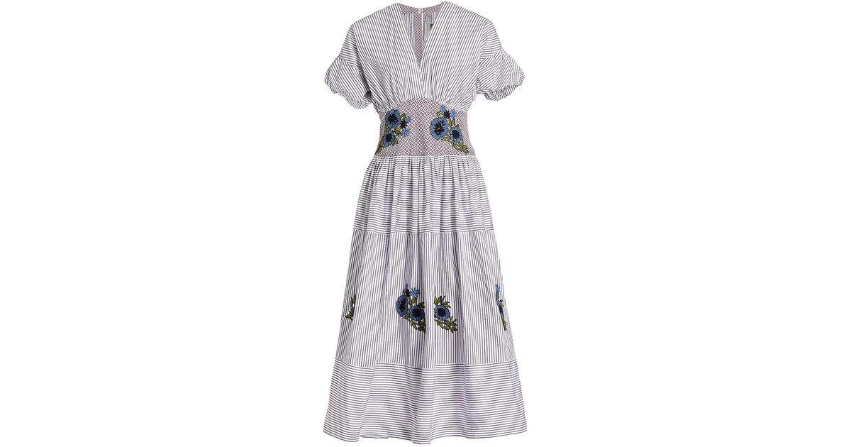 Silvia Tcherassi Cotton Genuario Embroidered Midi Dress In Purple