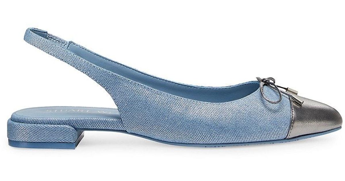 Stuart Weitzman Sleek Slingback Bow Flats in Blue | Lyst