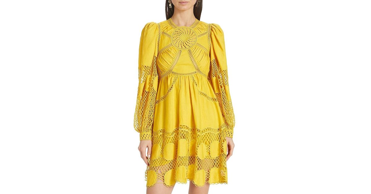 Ulla Johnson Titania Embroidered Linen Minidress in Yellow | Lyst