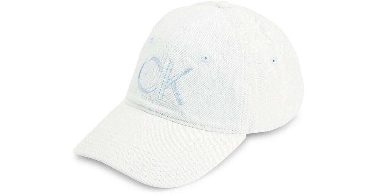Calvin Klein Logo Embroidered Denim Baseball Cap in White for Men | Lyst UK