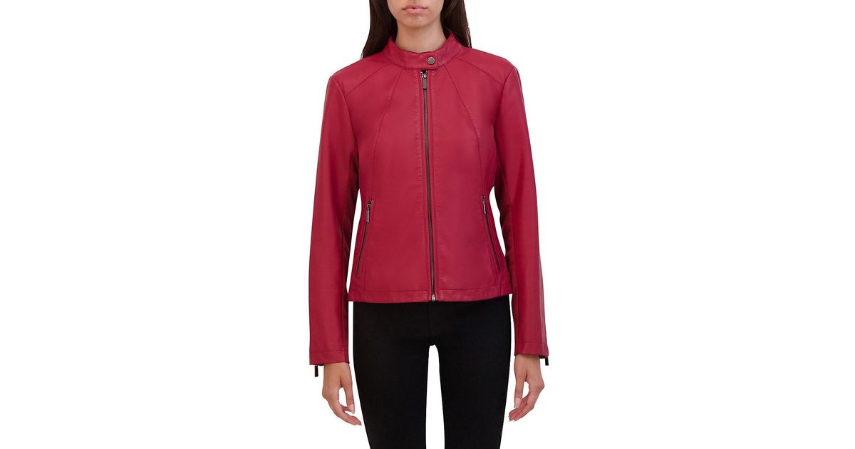 Kenneth Cole 'Faux Leather Racer Jacket in Red | Lyst