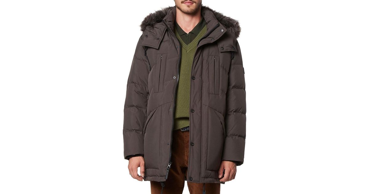 Andrew Marc Tremont Faux Fur Trim Parka in Brown for Men | Lyst