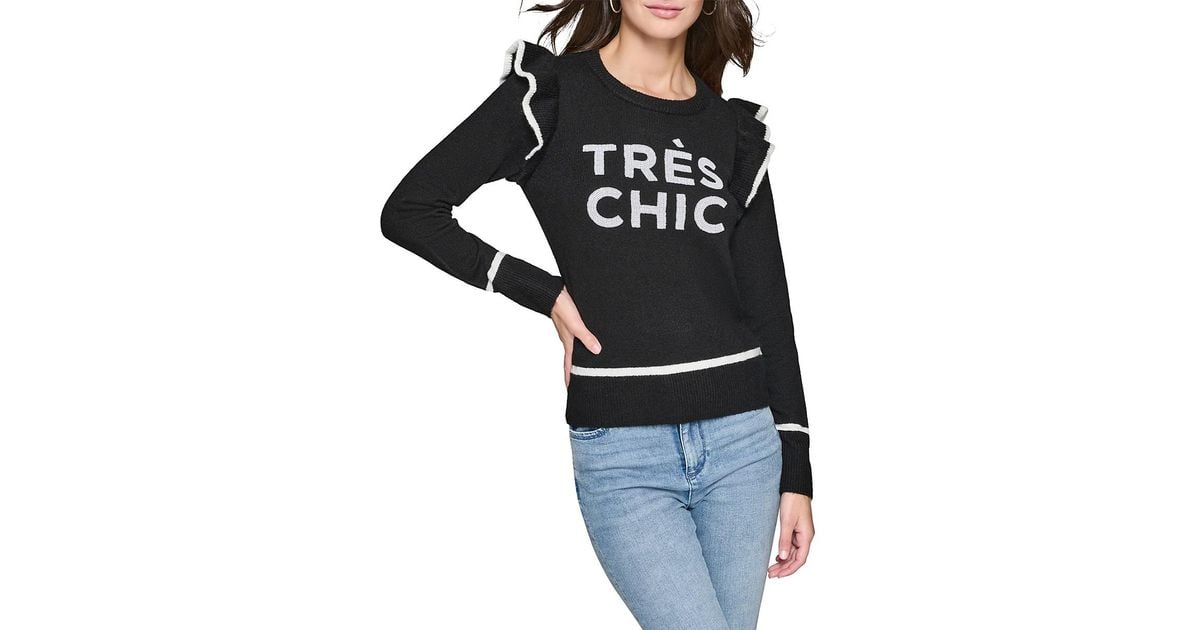 Karl Lagerfeld Tres Chic Ruffle Sweater in Black | Lyst