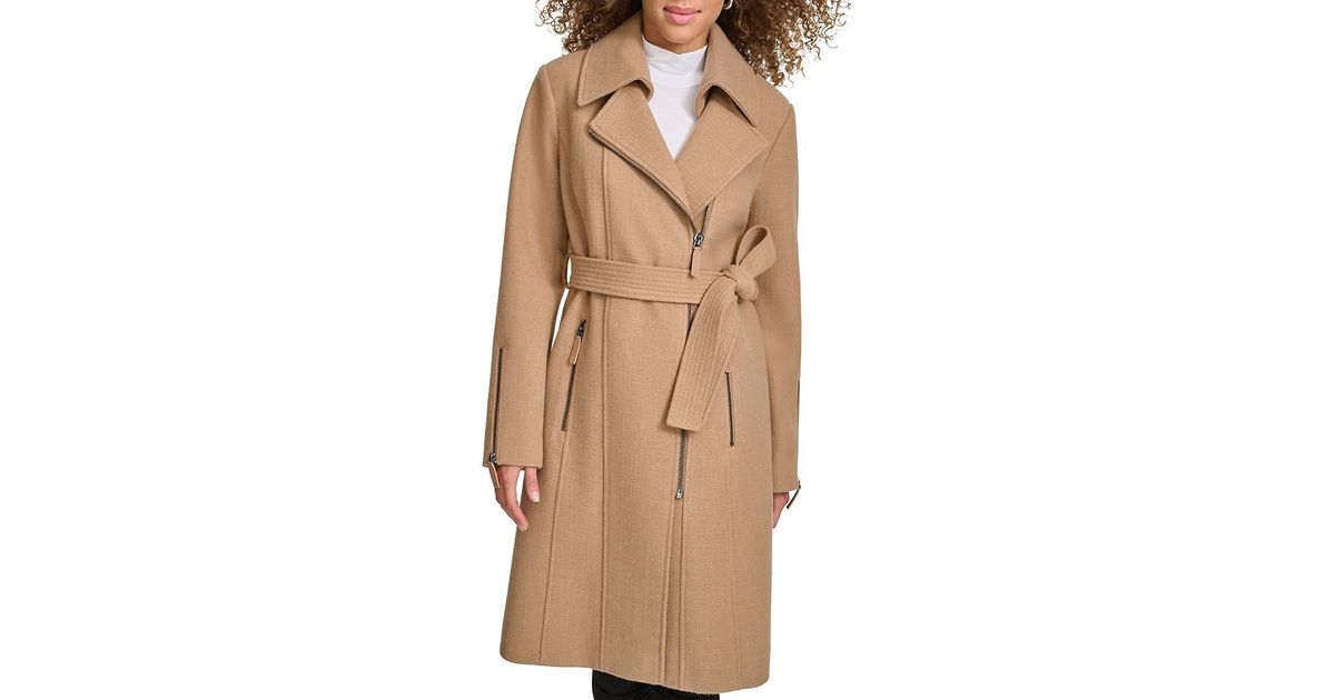 Kenneth Cole Double Breasted Zip Coat in Natural | Lyst