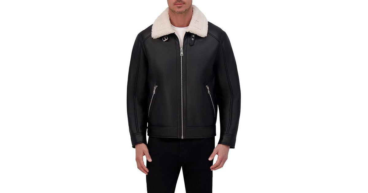 Kenneth Cole Faux Leather Bomber Jacket in Black for Men | Lyst UK