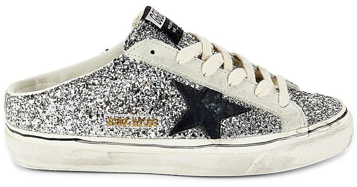 Golden Goose Embellished Suede Open Back Sneakers in Metallic | Lyst