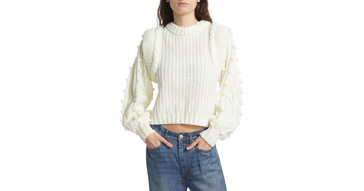 FARM Rio Braided Blouson Sleeve Sweater in White | Lyst