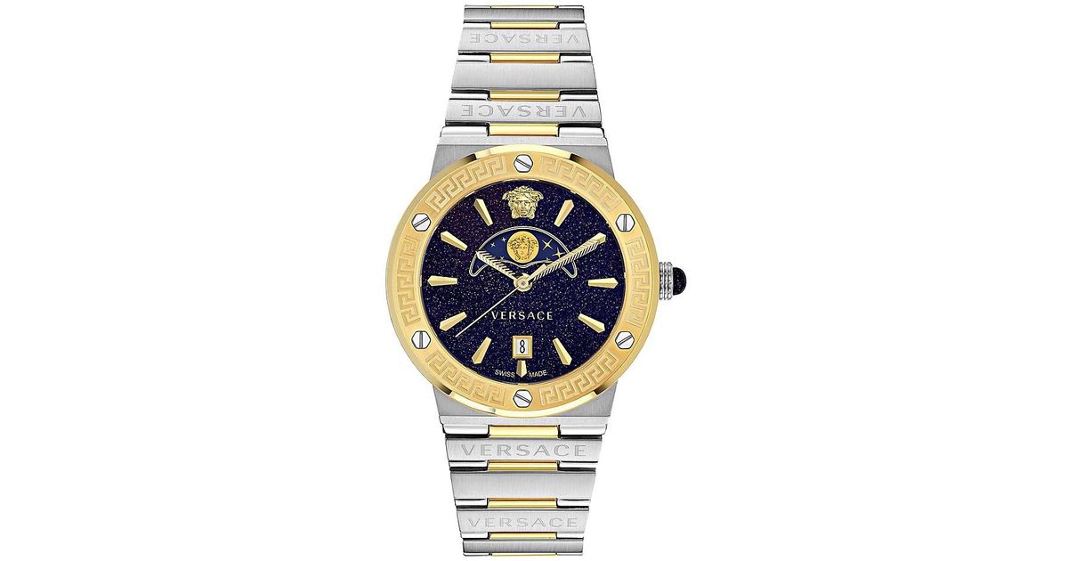 Versace Greca Logo Moonphase Two-Tone Stainless Steel Bracelet Watch ...